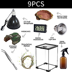 SARUFO Reptile Terrarium (9Pieces) 8 * 8 * 12 Amphibian Vertical Habitat Tank Starter Kit, Suitable for Small Reptiles Such as Geckos, Snakes, Lizards, Chameleons, Serpents(8 * 8 * 12 inchs)