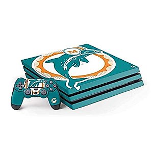 Skinit Decal Gaming Skin Compatible with PS4 Pro Console and Controller Bundle - Officially Licensed NFL Miami Dolphins Retro Logo Design