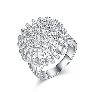 Mytys Sliver Fashion Rings for Women Big Wedding Band Cubic Zirconia Statement Rings for Women Size 9