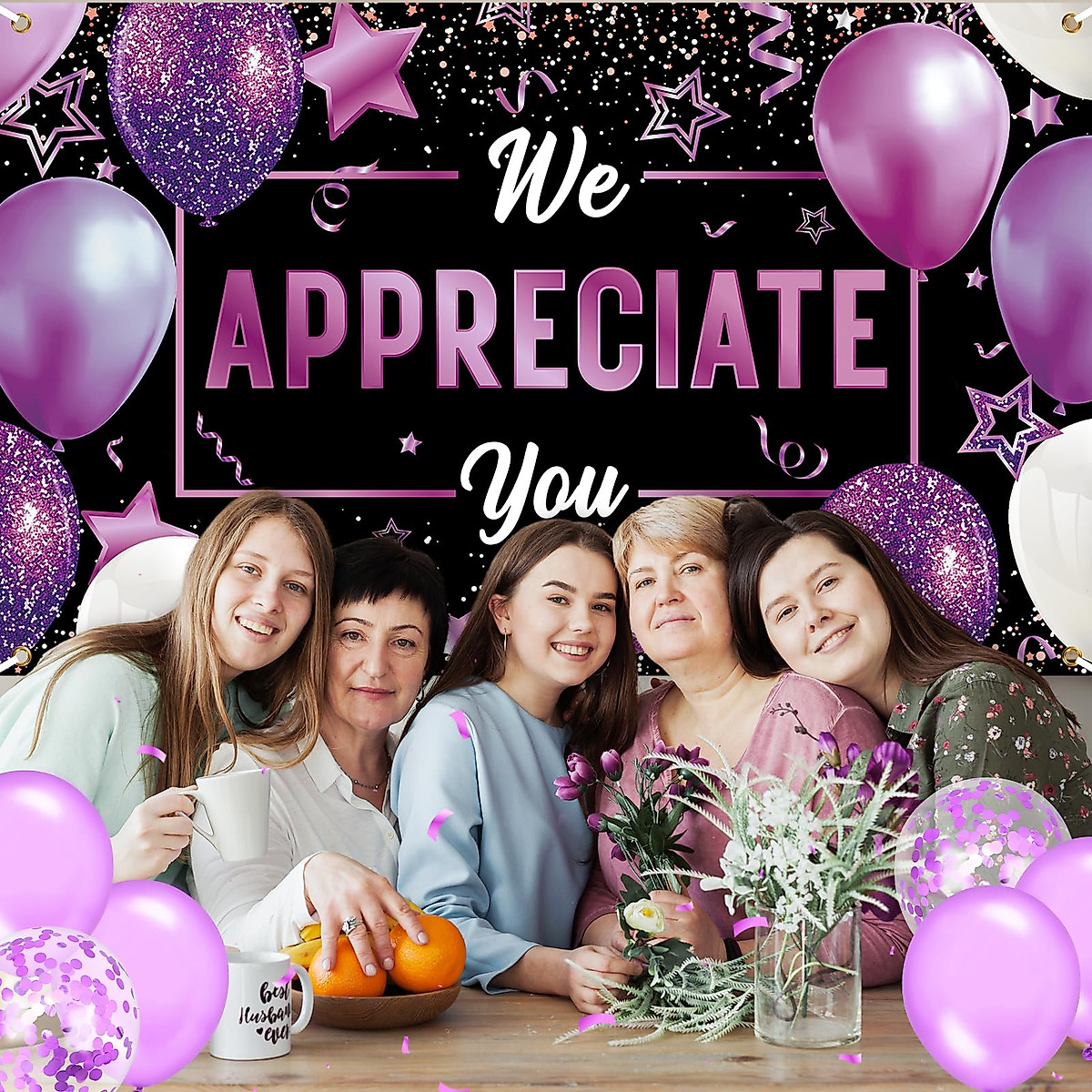 We Appreciate You Banner Thank You Banner Pastor Appreciation Decorations Banner Thank You For All You Do Backdrop Employee Appreciation Gifts Staff Retirement Appreciation Party Decor (Purple Black)
