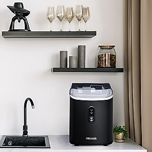 Newair Nugget Countertop Ice Maker Machine | 26 lbs. | Electric Sonic Ice Maker in Matte Black, Self-Cleaning Function, Refillable Water Tank, Perfect Canes Ice for Kitchens, Offices, Home Coffee Bars