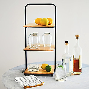Creative Co-Op Modern Decorative 3 Shelves Solid Wood Kitchen Coffee or Tea Station and Plant Holder, Black Tiered Tray