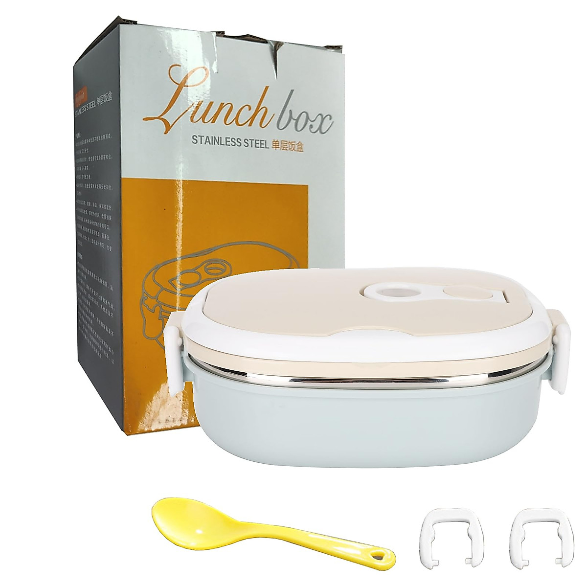 Niiyen Lunch Box 900ml 1 Layer Hot Food Lunch Containers Portable Stackable 304 Stainless Steel Adult Kids Bento Lunch Box Cold and Hot Food Storage for School Office Outdoor Travel