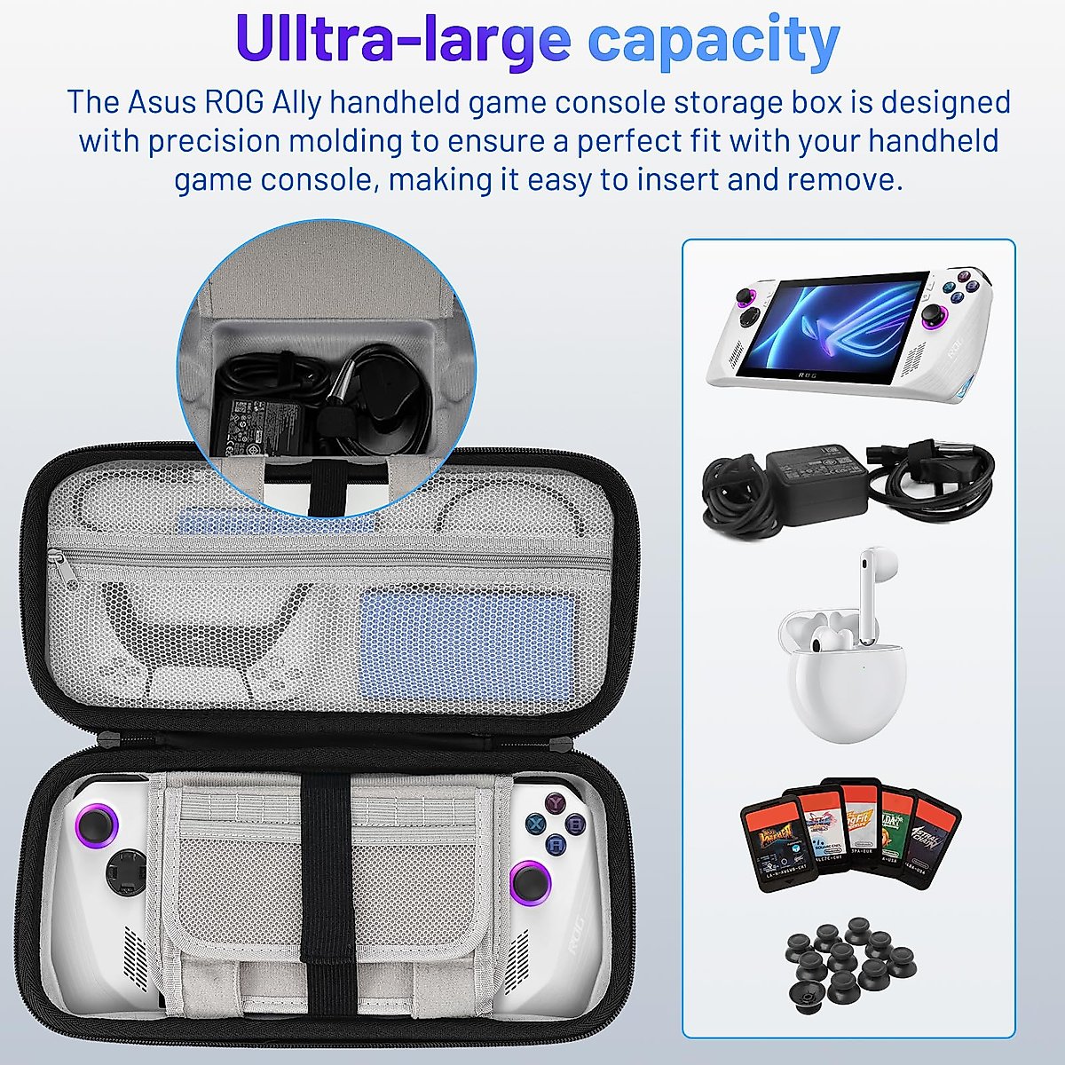 ROCHIE for ASUS ROG Ally Handheld Storage Case - EVA Drop-Proof and Scratch-Resistant Portable Box Carrying for Portable Hard Shell Gaming Carry ASUS Allys Gamings