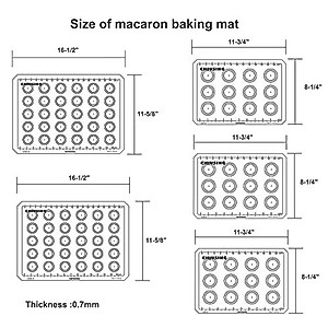CHIUSING 5 piece silicone macaron baking mats with measurements,BPA free macaron silicone bake pastry mat for cake,cookie,pizza and macaron