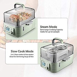 BUYDEEM G563 5-Quart Electric Food Steamer for Cooking, One Touch Vegetable Steamer, Digital Multifunctional Steamer, Quick Steam in 60s, Stainless Steel Steamer Tray & Glass Lid, Cozy Greenish, 1500W
