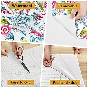 HotDecor 24"x118" Bird Boho Floral Wallpaper Flower Wallpaper Peel and Stick Floral Contact Paper Adhesive Stick on Botanical Wall Paper for Walls Cabinets Drawer Bedroom Shelves Decorative