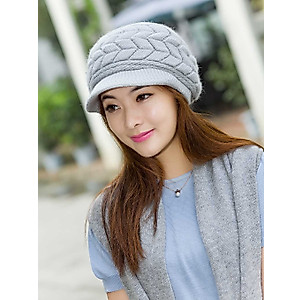HINDAWI Winter Hats for Women Girls Warm Wool Knit Winter Hat Snow Ski Skull Cap with Visor Grey