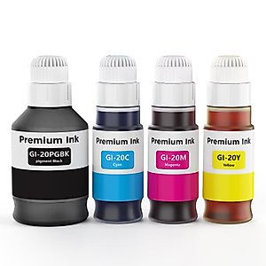 Compatible GI-20 GI20 Ink Bottles Refills Kit,High Yield,Replacement for Canon PIXMA G7020 PIXMA G6020 PIXMA G5020 MegaTank Printers,170mL Black Ink Refill, 70mL Cyan Magenta Yellow,4 Pack