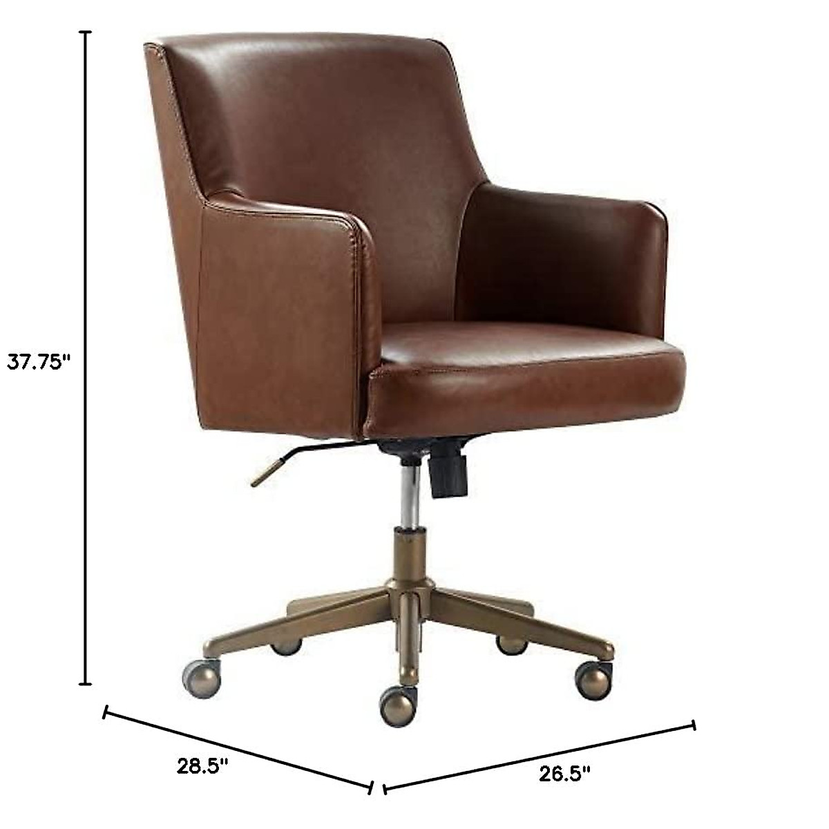 Tommy Hilfiger Belmont Home Office Chair Adjustable Height and 360 Swivel for Computer Desk, Stainless Steel Base with Smooth Rolling Casters, Bonded Leather Upholstery, Cognac Brown
