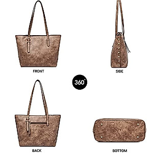 FOXLOVER Vegan Leather Tote Bags for Women Large Capacity Shoulder Bags Vintage Satchel Handbag Purse (Brown)