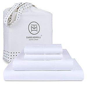Threadmill 100% USA Supima Cotton Sheets, King Size, 1000 Thread Count, Luxury 4 Piece Set, Hotel Quality Sateen Weave White Bed Sheets with Elasticized Deep Pocket