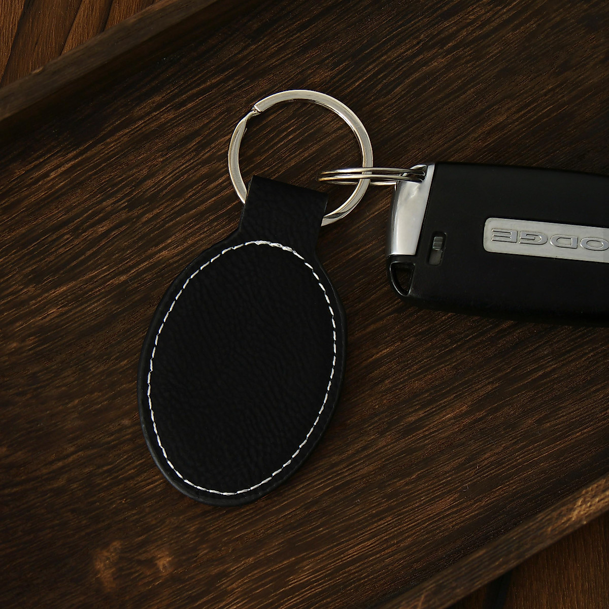 LaserGram Oval Keychain, Motorcycle, Personalized Engraving Included (Black with Silver)