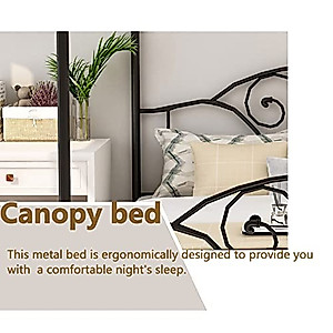 RYR Queen Size Canopy Bed Frame Four Poster Metal Platform Bed with Headboard Footboard, No Box Spring Needed Black