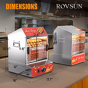 ROVSUN Hot Dog Steamer 175 Hot Dogs & 40 Buns Capacity, 31.7QT/30L Hut Steamer Hot Dog Steamer and Bun Warmer Cooker 2-Tier with Removable Shelves Food Clip for Party Event Concession Stand