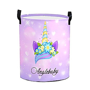 Seamaid Unicorn Laundry Basket Monogrammed Baby Laundry Basket for Girls Women Personalized Name Laundry Hamper with Handle Waterproof Collapsible Dirty Clothes Storage Toys Dolls Organizer