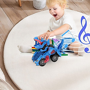 HCPBRS Dinosaur Transformation Car Toy, 2 in 1 Transforming Dinosaur Car Toys with LED Light and Music, Automatic Deformation Dino Race Car Rotate Dinosaur Transform Racing Cars for Kids Gifts (3PCS)