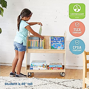 ECR4Kids Mobile Book Cart with Countdown Timer, Classroom Bookshelf, Natural