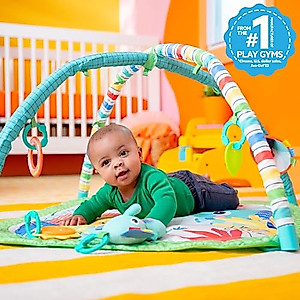 Bright Starts Wild Wiggles Baby Activity Gym & Play Mat with FoldingToy bar, Newborn and up - Green, 18.5” x 29.1” x 29.1”