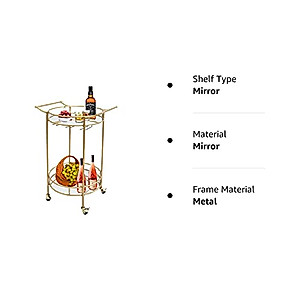 Round Gold Rolling Bar Cart with 2 Mirror Shelves, Wine Rack and Lockable Casters, Suitable for Home Kitchen, Club, Living Room, Thanksgiving, Christmas, New Year, 22"X18"X33"