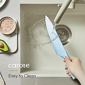 CAROTE 12Pcs Kitchen Knife Set, Stainless Steel Blade with Ceramic Nonstick Coating, Cutlery Knives with Blade Guards, Dishwasher Safe, Multicolored