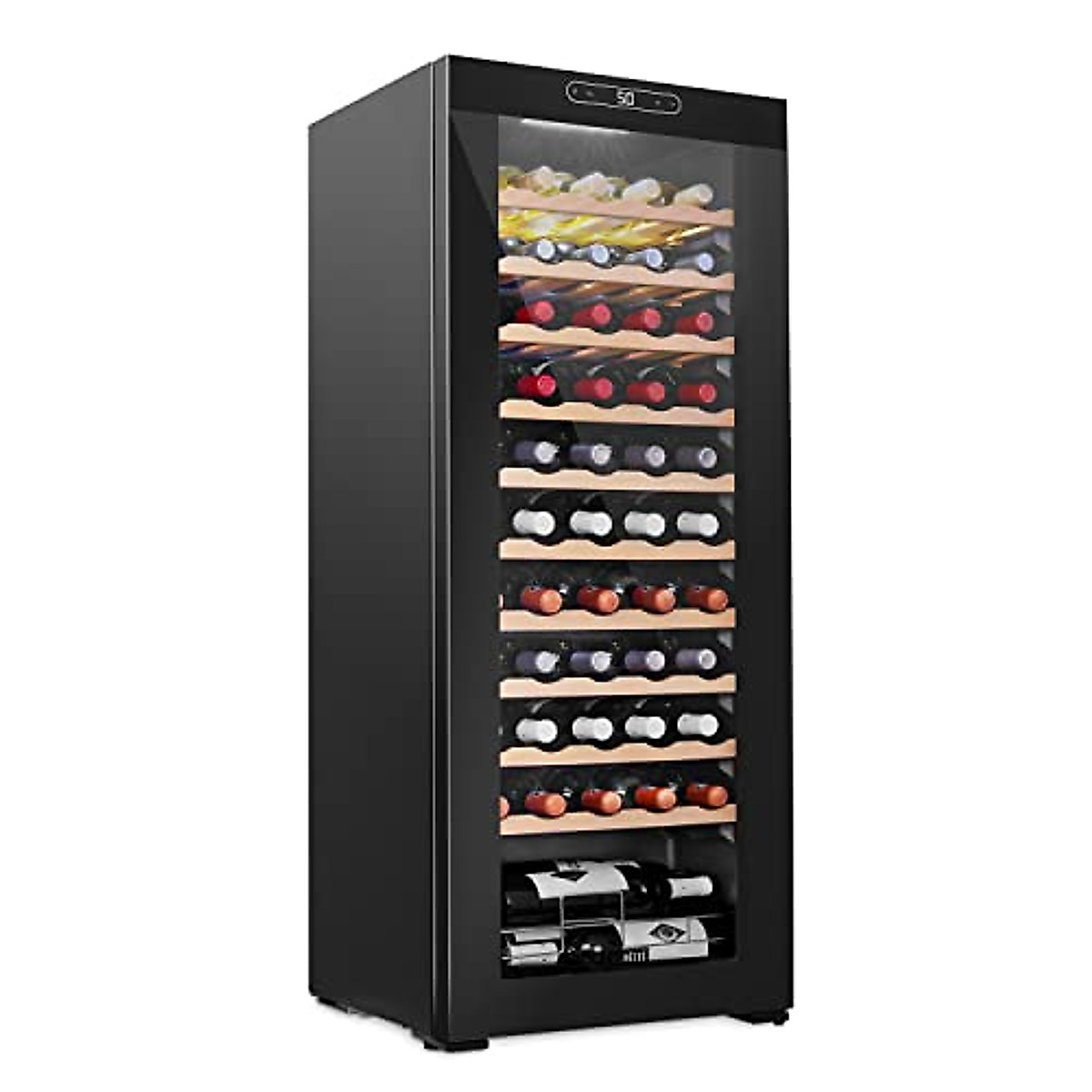 Schmecke 55 Bottle Compressor Wine Cooler Refrigerator | Large Freestanding Wine Cellar | 41f-64f Digital Temperature Control Wine Fridge For Red, White, Champagne or Sparkling Wine - Black
