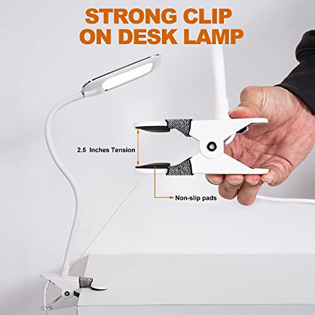 Eye Caring Desk Lamp with Clamp,Full Spectrum Eye Protection LED Clip on Desk Lamp,Dimmable Bright 8W Book Light for Reading in Bed,Daylight USB Powered Adjustable Gooseneck Small Desk Lamp for Dorm