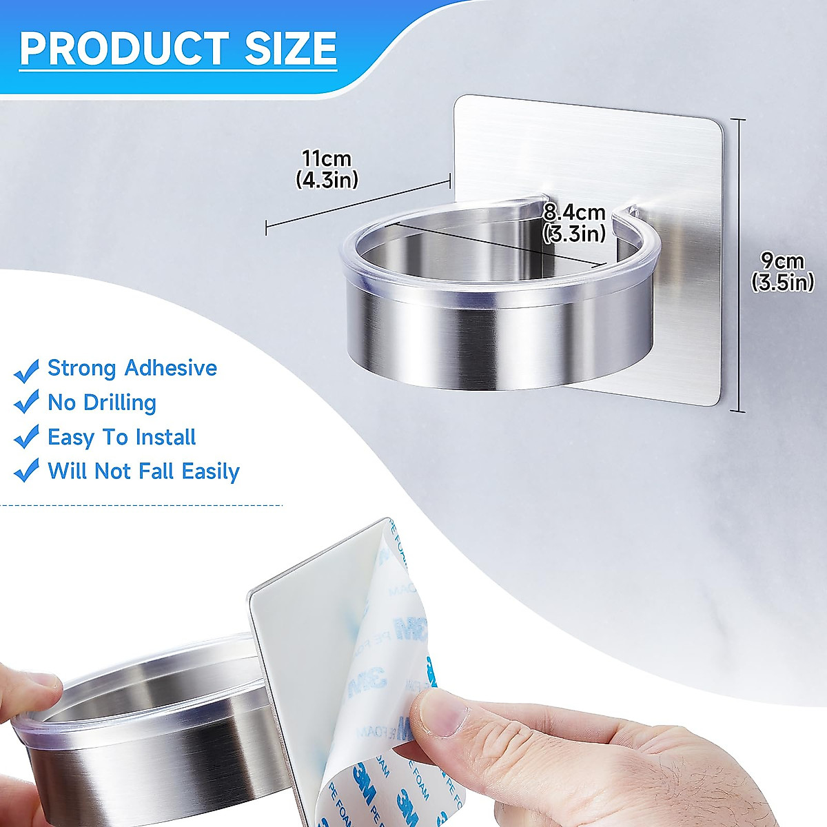 XILIMEN Hair Dryer Holder Wall Mounted, Bathroom Blow Dryer Holder, Stainless Steel Hair Blow Dryer Rack Organizer, Adhesive Hairdryer Holder for Bathroom Barber Shops, Hair Dryer Storage