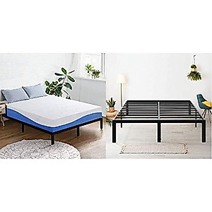 Olee Sleep 10 Inch Gel Infused Layer Top Memory Foam Mattress, King, Blue & 18 inch Heavy Duty King Steel Slat, No Box Spring Needed, Metal, Black