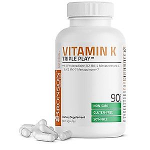 Bronson Vitamin K Triple Play (Vitamin K2 MK7 / Vitamin K2 MK4 / Vitamin K1) Full Spectrum Complex Vitamin K Supplement, 90 Capsules