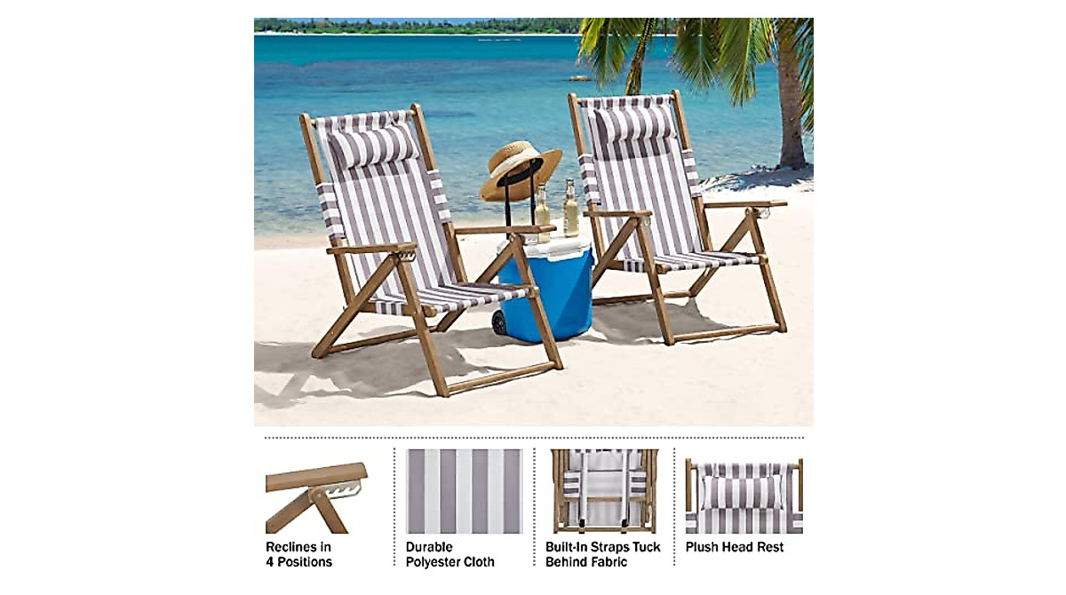 Lavish Home Beach Chairs - Set of 2 Outdoor Folding Chairs