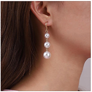 Sttiafay Vintage Pearl Drop Earrings Gold Long Tassel Pearl Earrings Pearl Chain Dangle Earrings Pearl Huggie Hoop Earrings Jewelry for Women and Girls