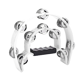 Alomejor Tambourine Half Moon Hand TambourineDouble Row Jingles Tambourine for Musicians Singers Music Classes Bands(White)