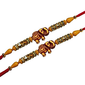 Belexy Set of 2 Rakhi for Brother, Bhaiya, Bhabhi, Sister Handmade Rakhi for Brother Elephant Design Rakhi Beads Traditional Rakhi for Raksha Bandhan Stylish Rakhi, Fancy Rakhi