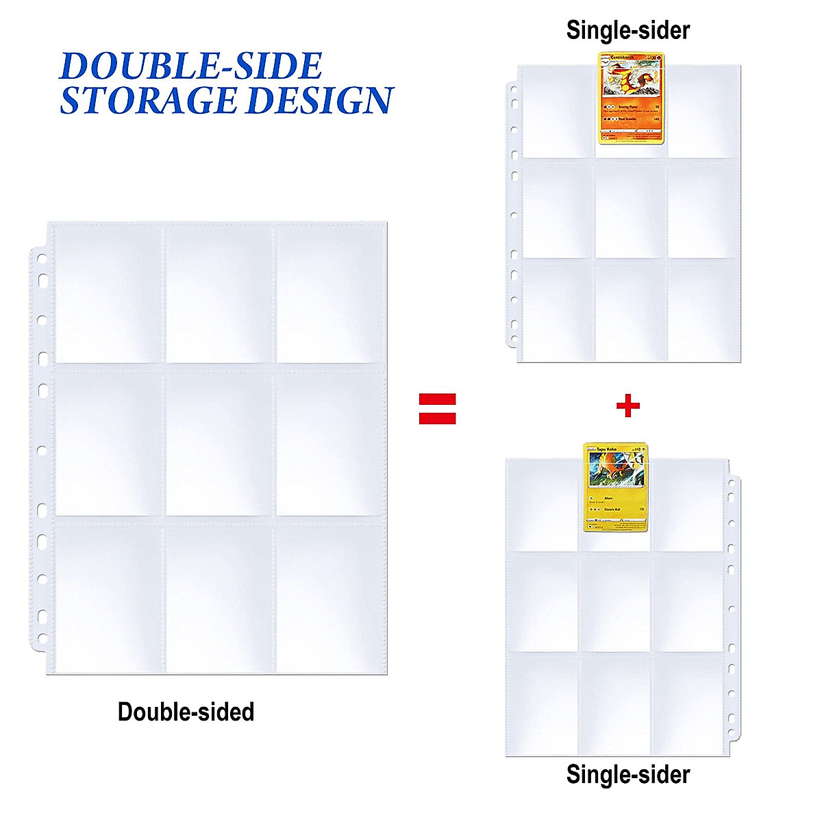 Double-Sided 540 Pockets Baseball Card Sleeves - Trading Card Sleeves Pages Fit 3 Ring Binder, 9 Pocket Page Protector for Standard Size Cards, Sport Cards, Game Cards, Business Cards（30 Pack）