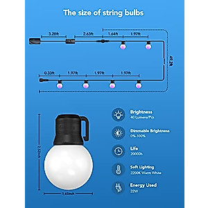 Govee Outdoor String Lights, 50ft G40 RGBIC Warm White String Lights with 25 Dimmable LED Bulbs, IP65 Waterproof Outdoor Lights with App Control for Balcony, Garden, Patio, Party