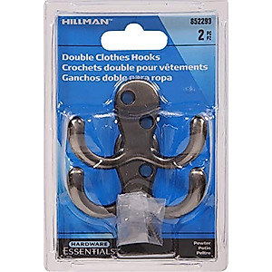 Hardware Essentials 852293 Double Clothes Hooks Pewter -2 Pack