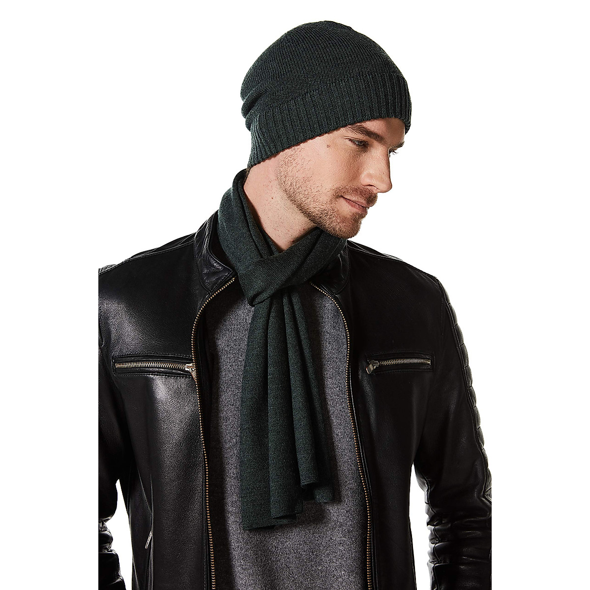 EURKEA Men's 100% Merino Wool Scarf, Beanie Hat Gift Box Set Charcoal