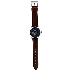 Fossil Men's Townsman Automatic Stainless Steel and Leather Two-Hand Skeleton Watch, Color: Silver, Brown (Model: ME3110)