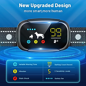 Dog Bark Collar, Dog Shock Collar for Large Medium Small Dogs 10-150lbs, Rechargeable Anti Barking Training Collar with 5 Adjustable Sensitivity, IP67 Waterproof Dog bark Deterrent Devices (Black)