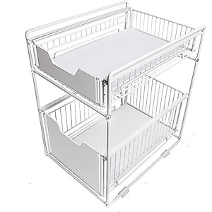 CBYJK Stackable 2-Tie Under Sink Cabinets Organizer With Sliding Storage Drawer, Under Sink Organizer, Pull Out Cabinets Organizer Shelf, Sliding Basket Organizer Drawer For Kitchen, Bathroom, Office