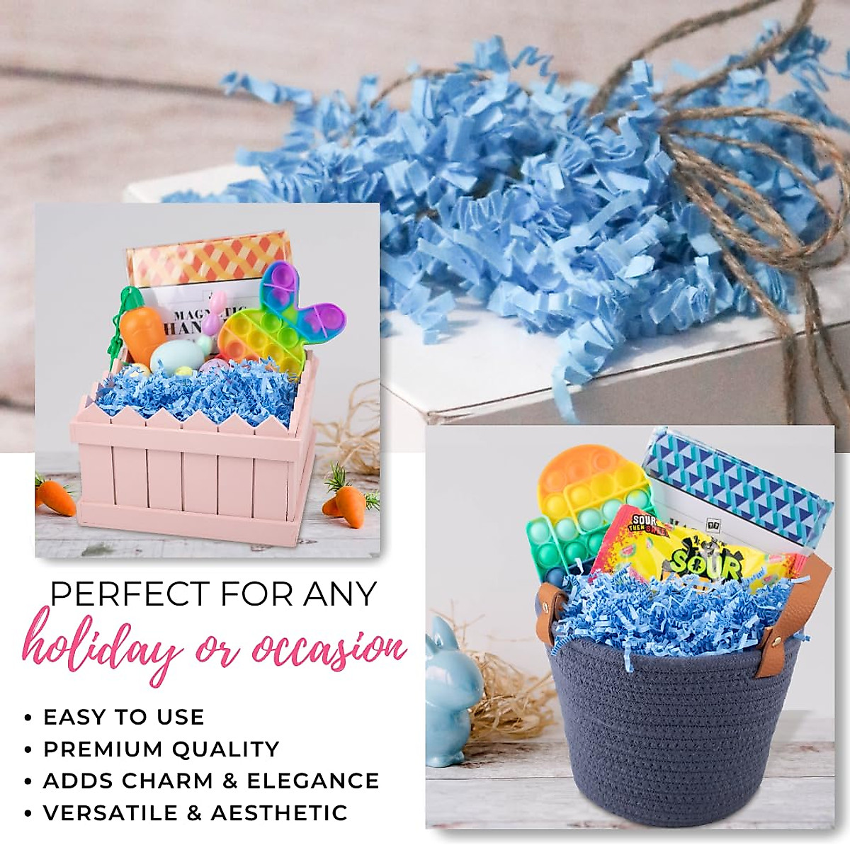 MagicWater Supply Crinkle Cut Paper Shred Filler (2 LB) for Gift Wrapping & Basket Filling - Light Blue