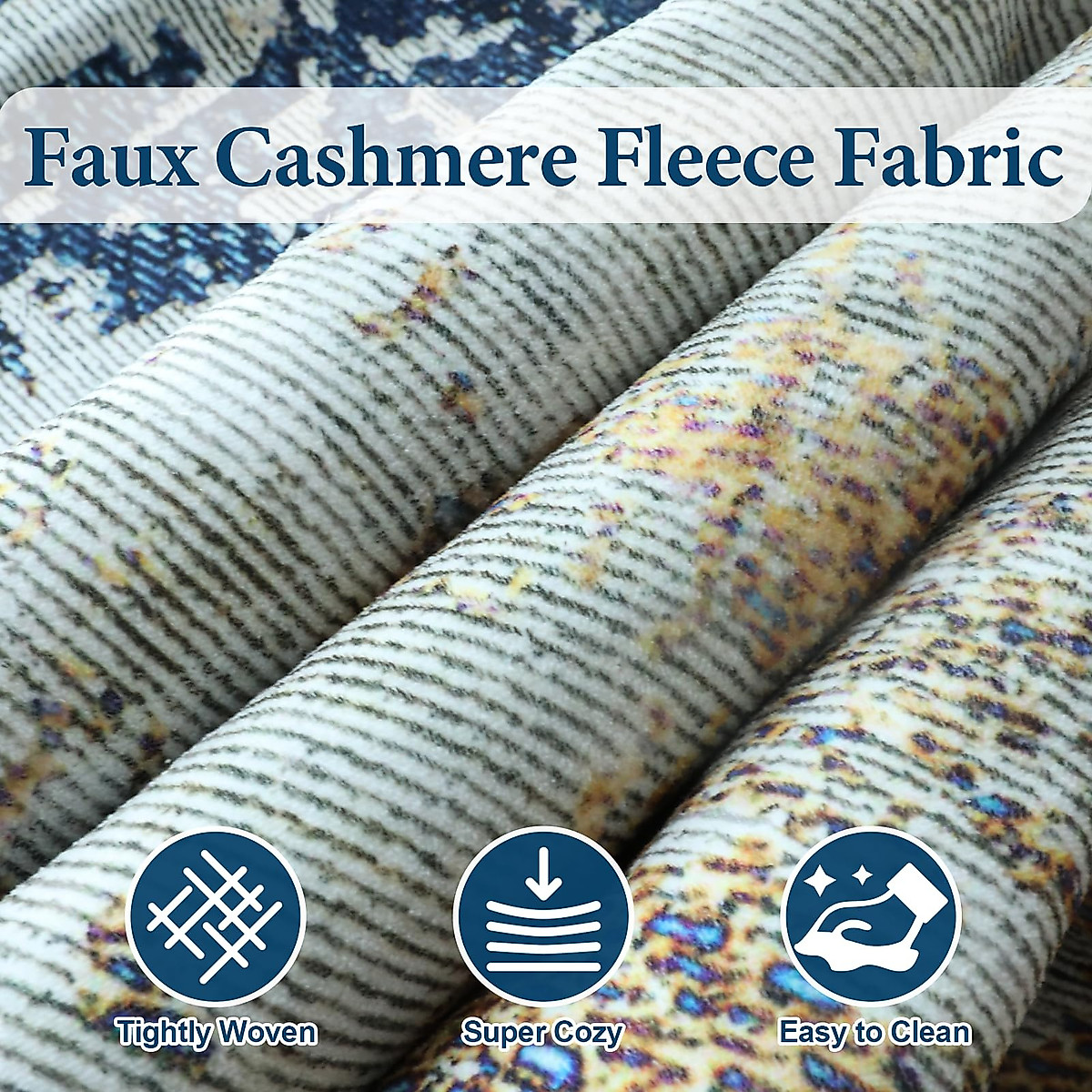 VK VK·LIVING Machine Washable Rug 8'x10' Abstract Washable Area Rugs with Non Slip Rugs for Living Room Bedroom Modern Woven Rug Carprt Stain Resistant, Washable Rugs Dining Room Office Boho Rug, Blue