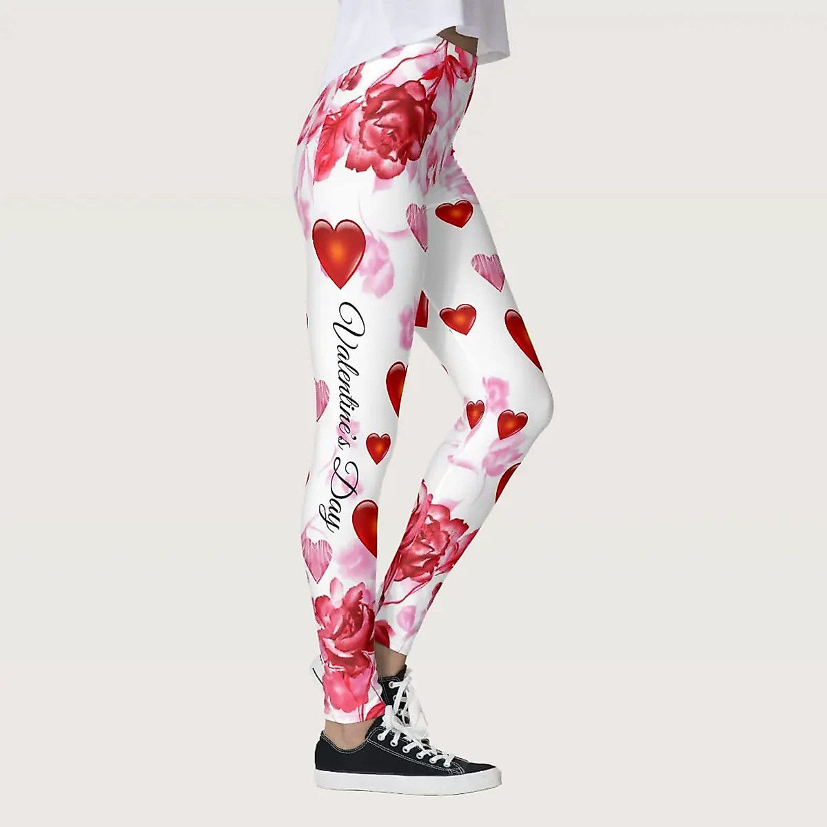 Love Tights for Women Leggings Valentine High Waisted Compression Tights for Women Queen of Hearts Sweet Heart Couple Pink