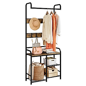 SUOERNUO Coat Rack Hall Tree with Shoe Storage Bench for 3-in-1 Entryway Hall Tree with 8 Removable Hooks, 28.27 x 12.2 x 72.83 Inches (28.27 Inch)