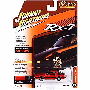 1982 Mazda RX-7 Sunrise Red w/Black Stripes Classic Gold Collection Ltd Ed to 12480 pcs 1/64 Diecast Model Car by Johnny Lightning JLCG029-JLSP244 B