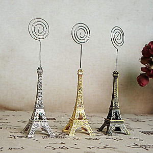 Booluee 6 Pcs Eiffel Tower Base Place Card Holders, Metal Wire Table Photo Holder Table Number Card Holders Table Pictures Stand Memo Note Clip for Home Office Wedding Party (Gold)