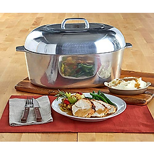 IMUSA USA Heavy Duty Cajun Oval Cast Aluminum Roaster 18", Silver