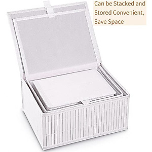 Honygebia Bamboo Decorative Storage Boxes - Set of 3 Woven Lined Storage Basket with Lids, White Wicker Lidded Baskets for Home Kitchen Shelf Organizer Decor