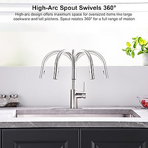 Darnok 79724SS Costa Brushed Nickel Kitchen Faucet with Pull Down Sprayer, 15-Inch High Arc Single Handle Kitchen Sink Faucet, Stainless Steel